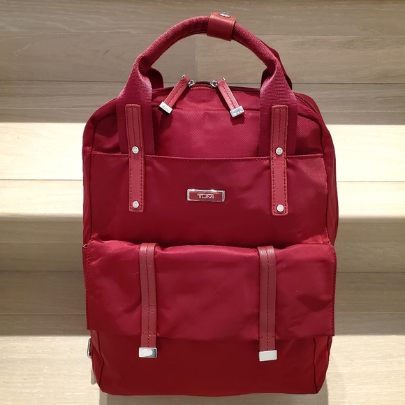 Tumi | Bags | Tumi Epsom Convertible Backpack In Red Silver Hardware ...